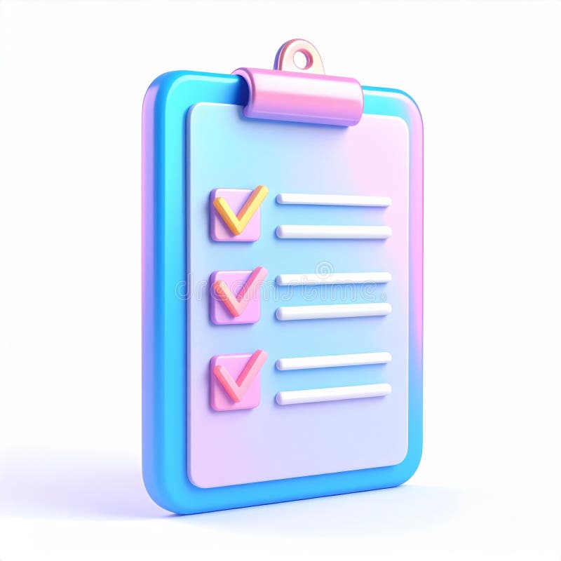 Pastel Blue and Pink 3D Rendered Checklist Clipboard Stock Illustration ...