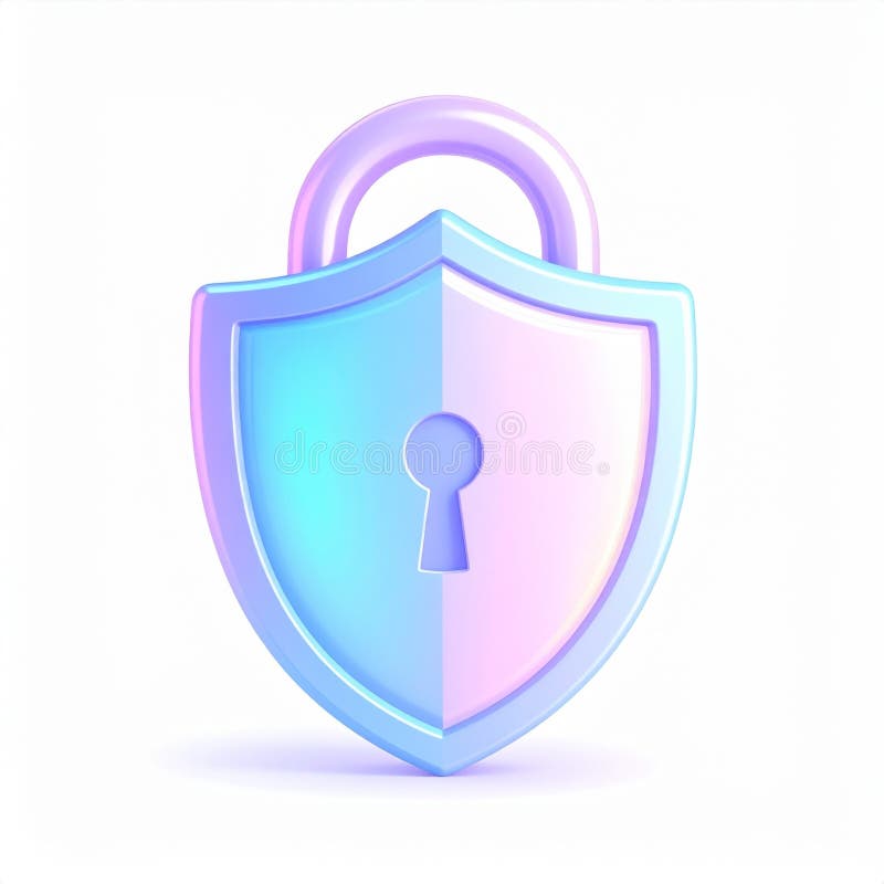 Pastel Blue Pink Holographic Lock Shield Icon Stock Illustration ...