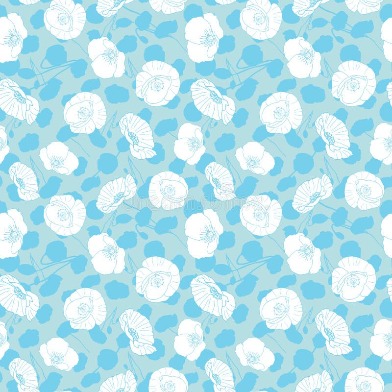 Pastel Blue Poppies Seamless Background Design Stock Vector ...