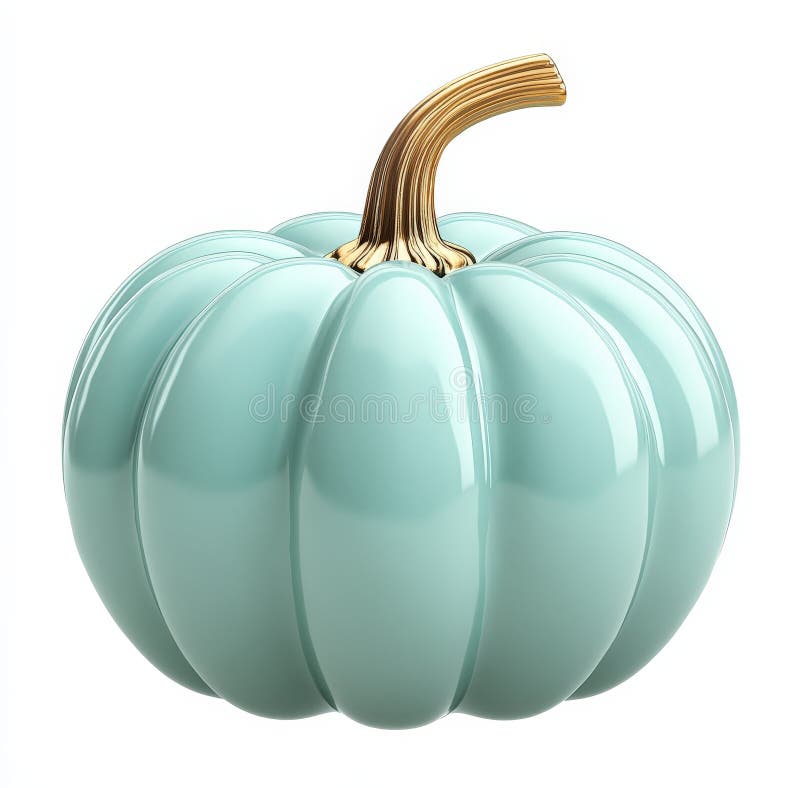 A Pastel Blue Pumpkin with a Golden Stem Displayed Elegantly on a White ...