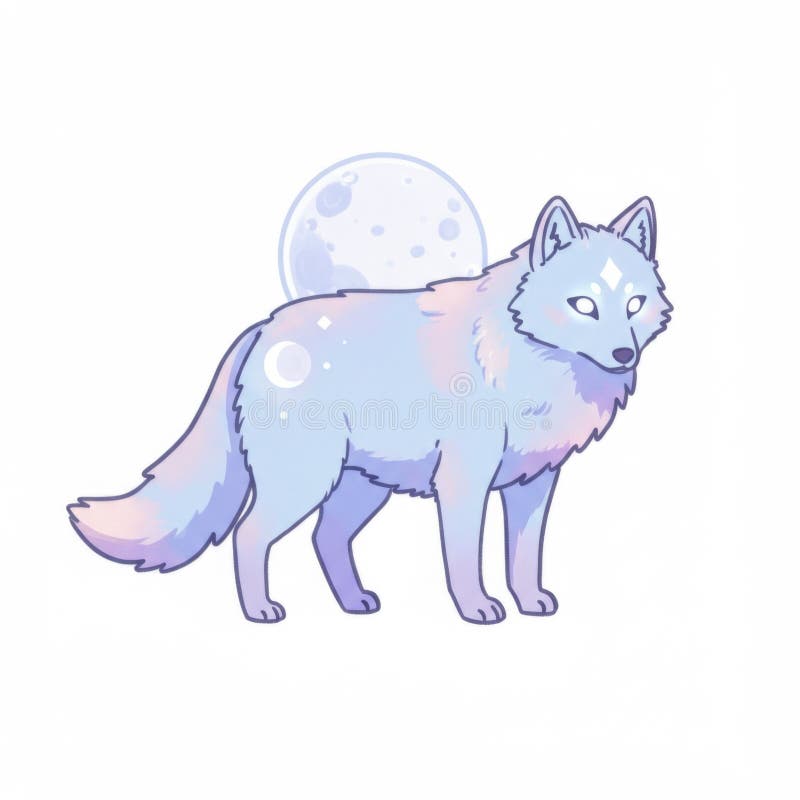 Pastel Blue Wolf Under a Full Moon Pixel Art Stock Illustration ...