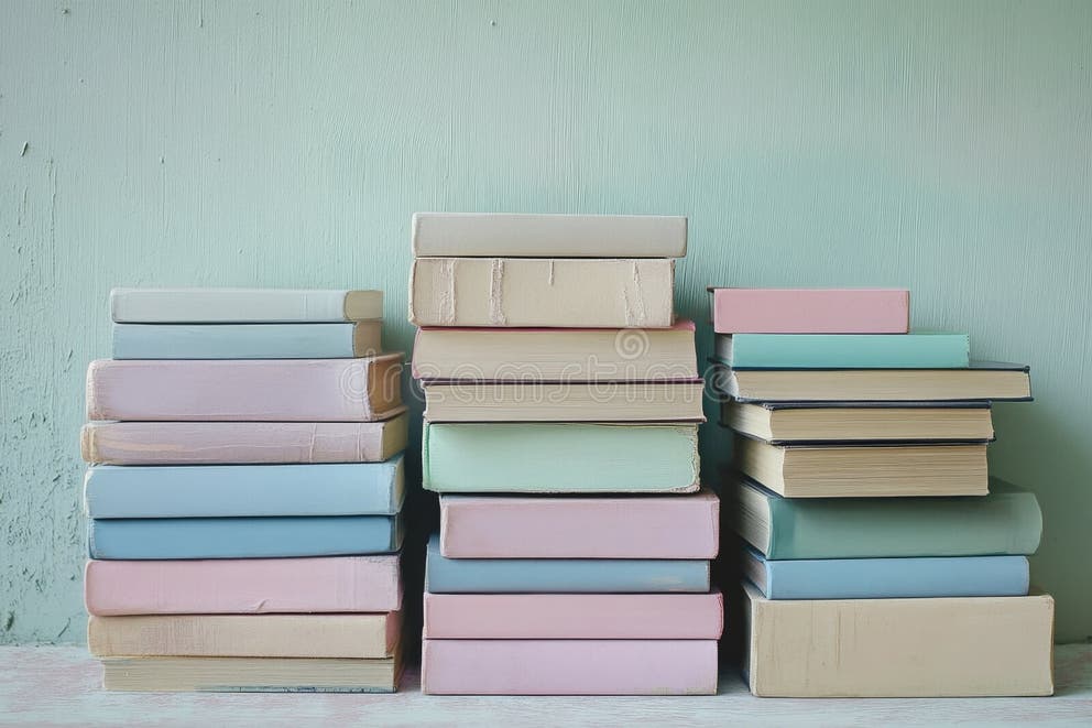 Pastel Book Stack: a Serene Reading Nook Stock Illustration ...