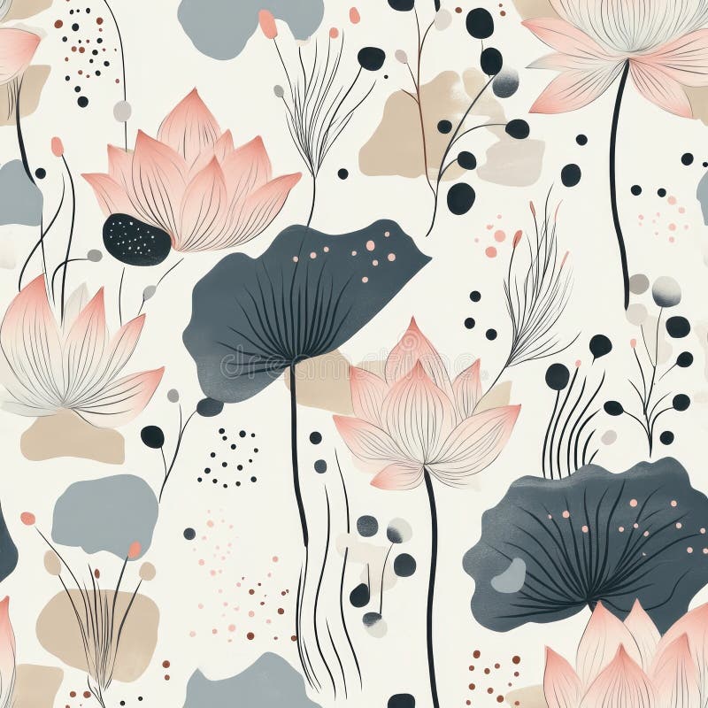 Pastel Botanical Elegance: Floral Patterns with Modern Abstract Touch ...