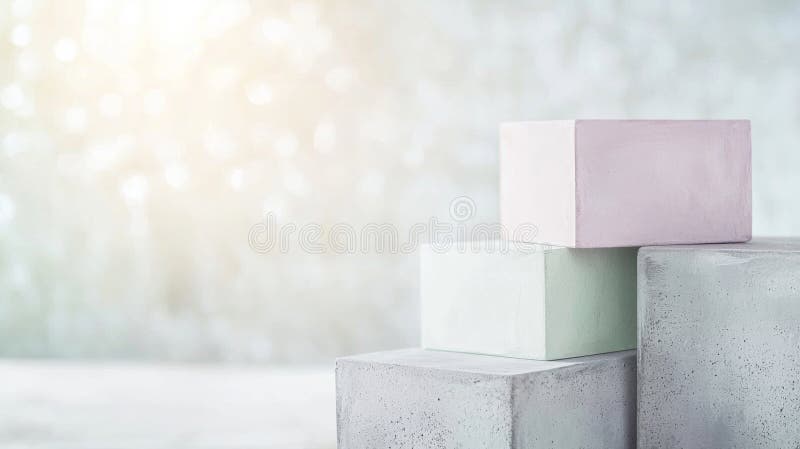 Pastel Boxes on Concrete Blocks Against Blurred Bokeh Background for ...