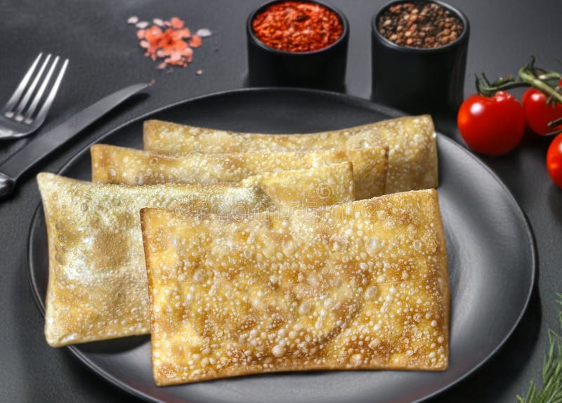 Pastel, Brazilian snack stock image. Image of plate - 322587993