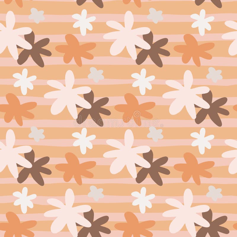 Beige Daisy Flowers with Shadows Seamless Pattern in Doodle Style ...