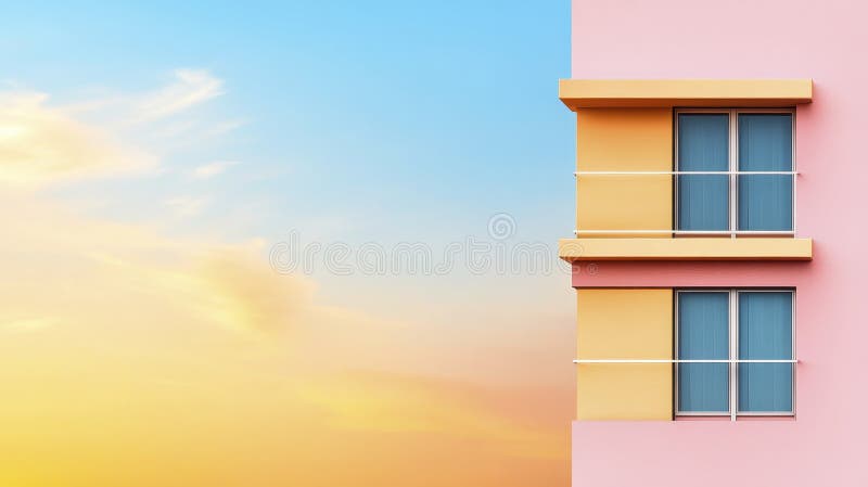 Pastel Building Against a Vibrant Sunset Sky Stock Photo - Image of ...