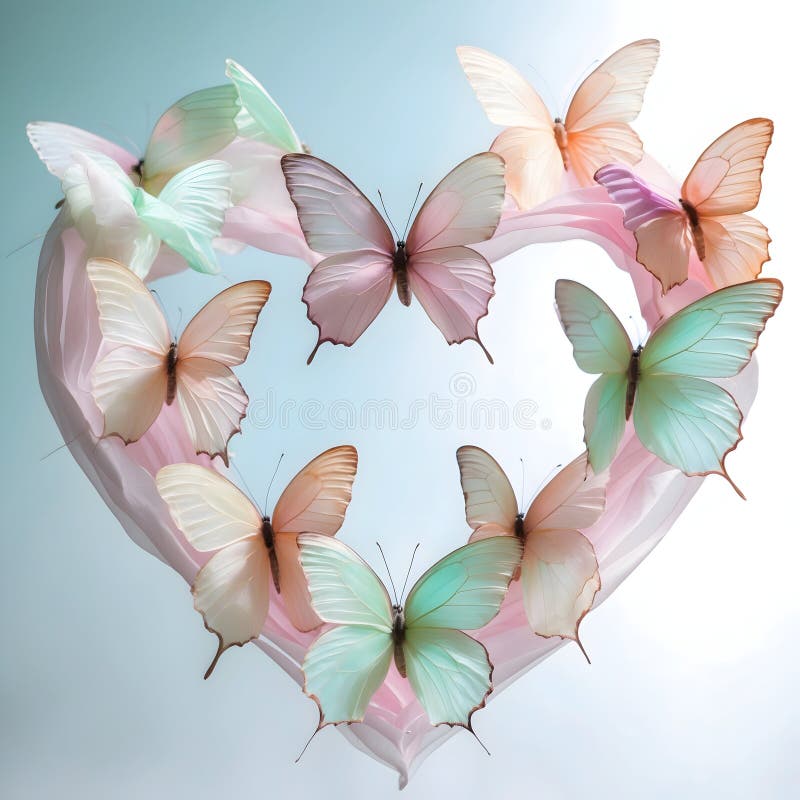 Pastel Butterflies Arranged Around a Pink Heart Shape Abstract Design ...