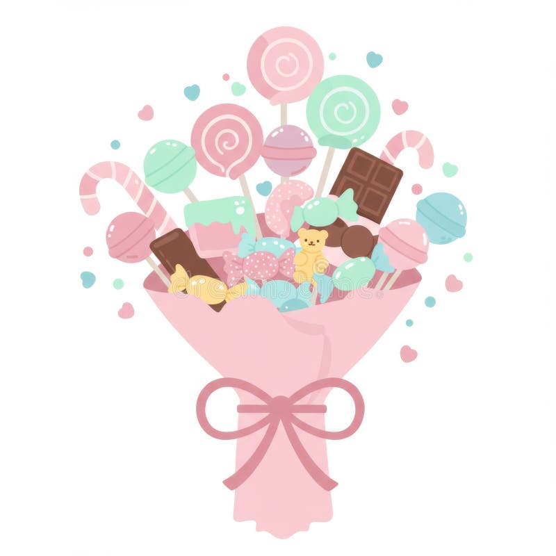 Pastel Candy Bouquet Illustration Stock Illustration - Illustration of ...