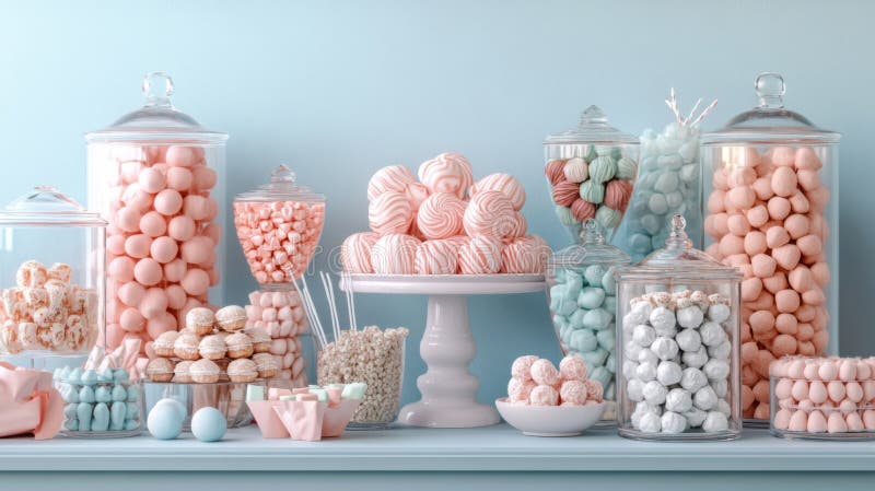 Pastel Candy Display in Glass Jars on Shelf Stock Illustration ...