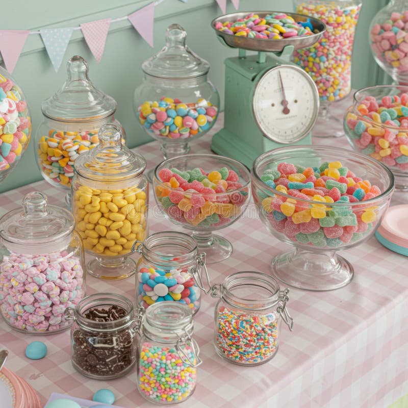 Pastel Candy Display on Pink Tabletop Stock Illustration - Illustration ...