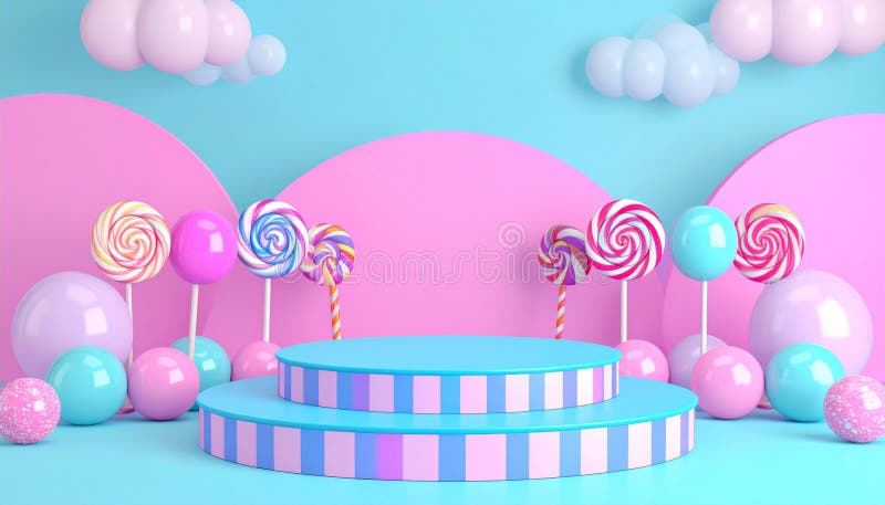 Pastel Candy Lollipop Stage Setting Stock Illustration - Illustration ...