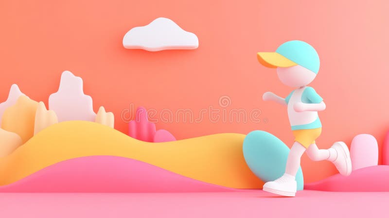 Pastel Cartoon Character Running through Vibrant Abstract Landscape ...