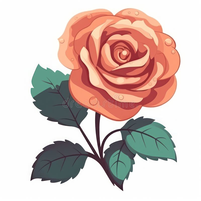 Pastel Cartoon Rose Flower Design on Flat Vector Background . Stock ...