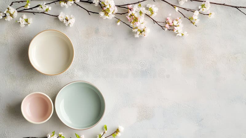 Pastel Ceramics and Spring Branches on Table . Stock Image - Image of ...