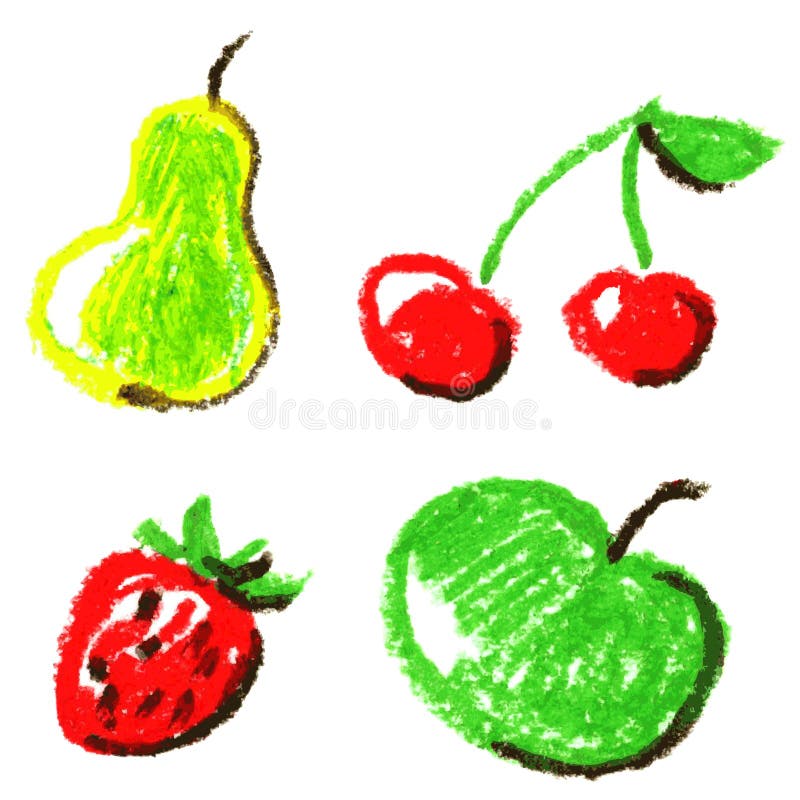 Pastel Chalks Drawing of Fruits. Stock Illustration - Illustration of ...