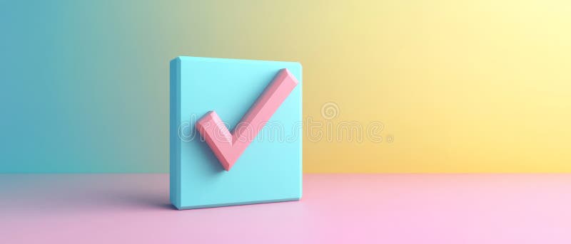 Pastel Check Mark 3D Render Affirmation Against a Soft Gradient ...