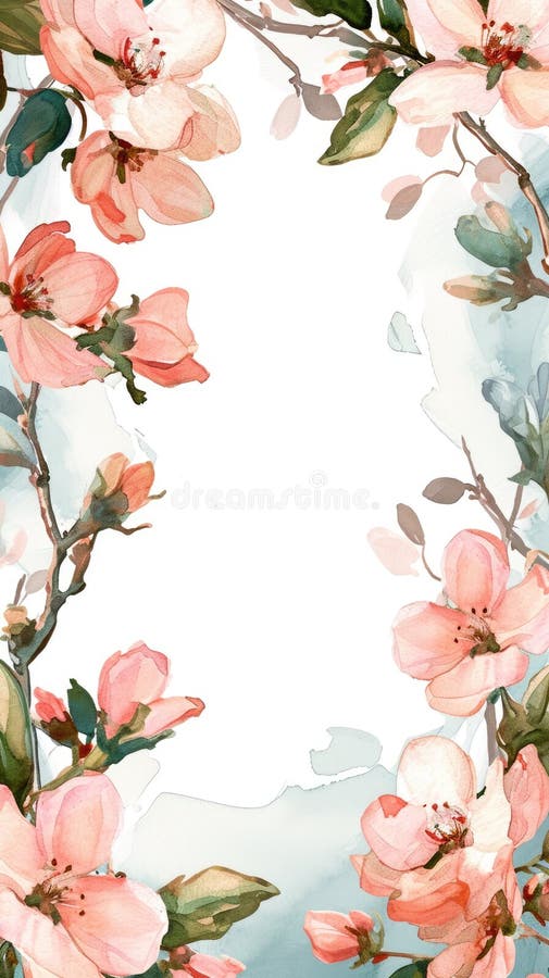 Pastel Cherry Blossom Watercolor Frame. Delicate Pastel Cherry Blossoms ...