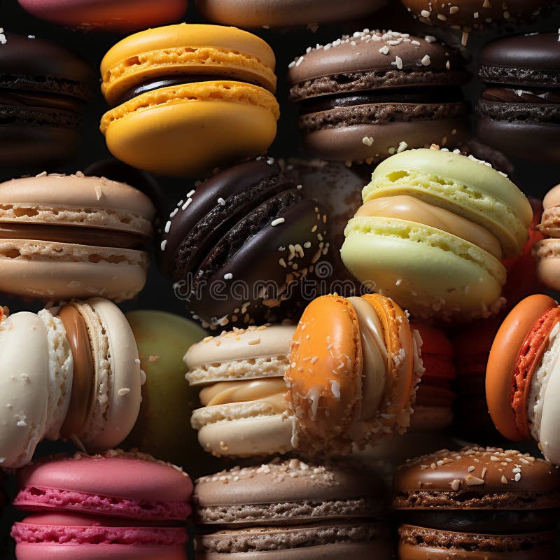 Chocolate Macaroons. Stack in Closeup, Seamless Pattern for Backgrounds ...