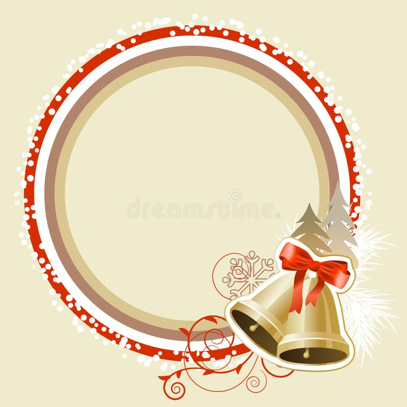 Pastel Christmas Frame with Gold Bells Stock Vector - Illustration of ...
