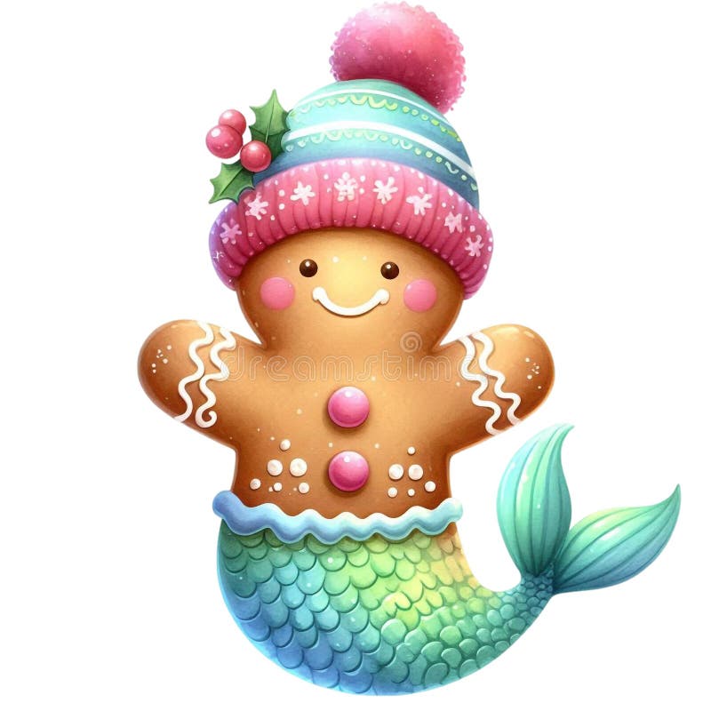 Pastel Christmas Gingerbread Mermaid Stock Illustration - Illustration ...