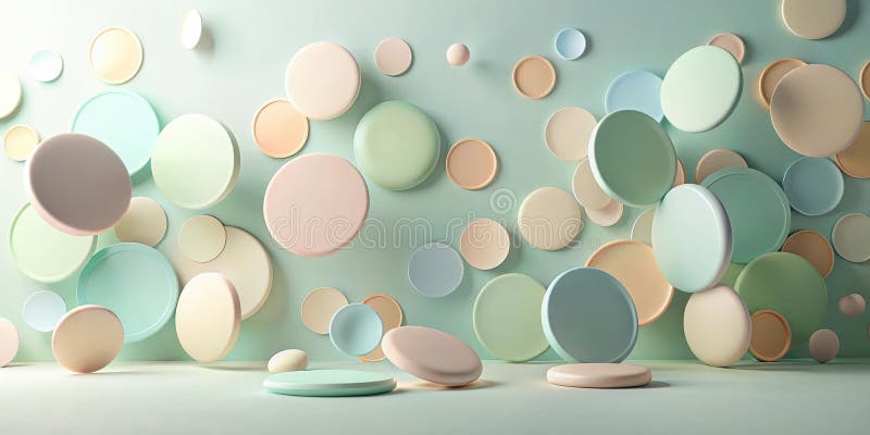 Pastel Circles Floating on a Soft Green Background a Modern Abstract ...