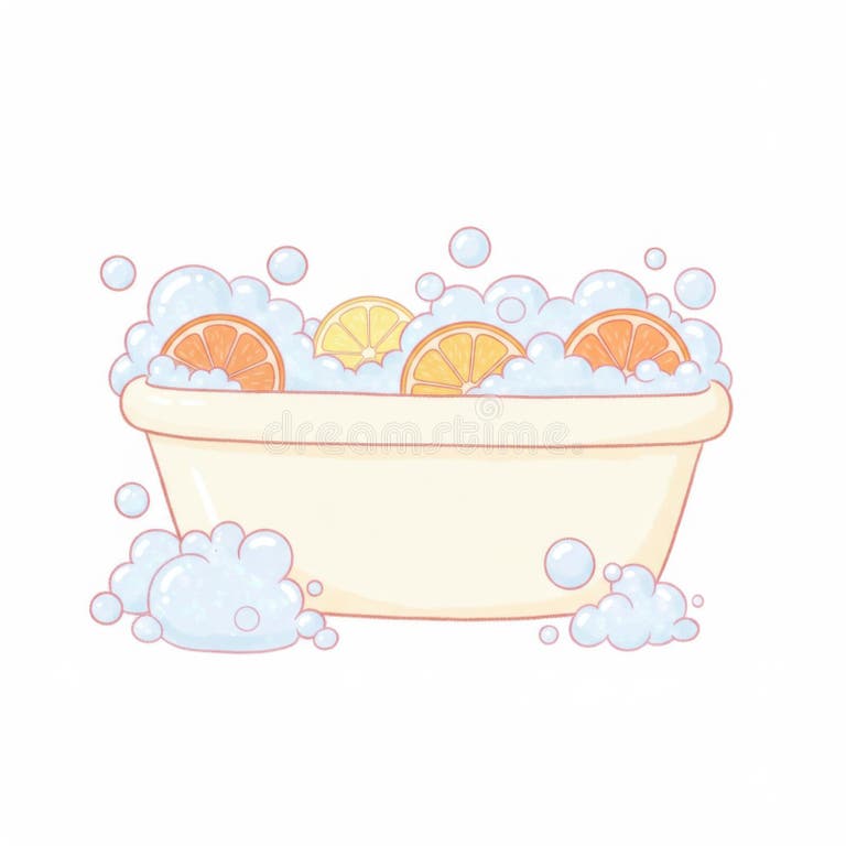 Pastel Citrus Fruit Bath Illustration Stock Illustration - Illustration ...