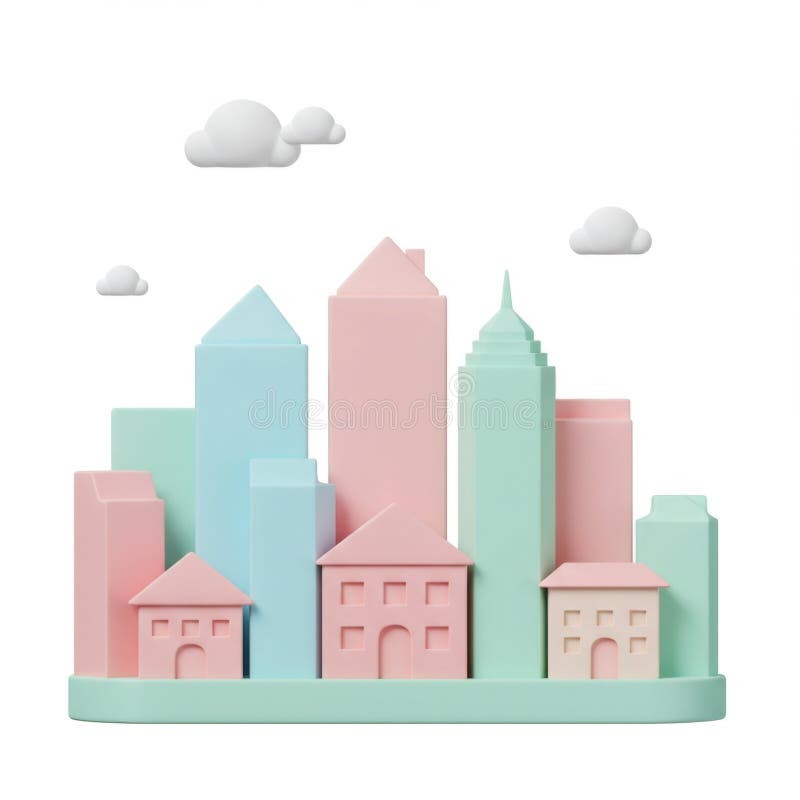 Pastel City Skyline 3D Render Stock Illustration - Illustration of ...