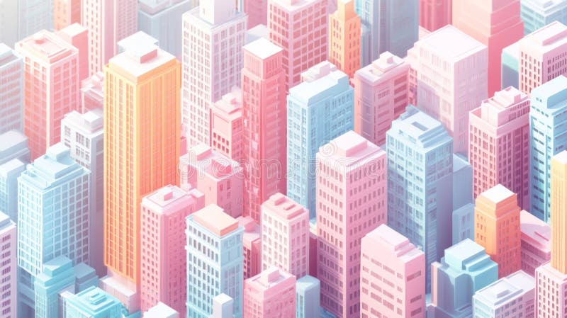 Pastel City Skyline Isometric Illustration Stock Illustration ...