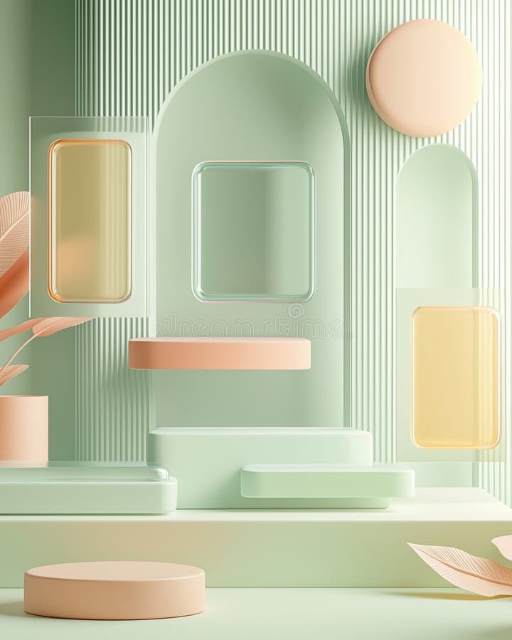 Pastel Claymorphic and Glassmorphic Shapes on Orange Background Stock ...