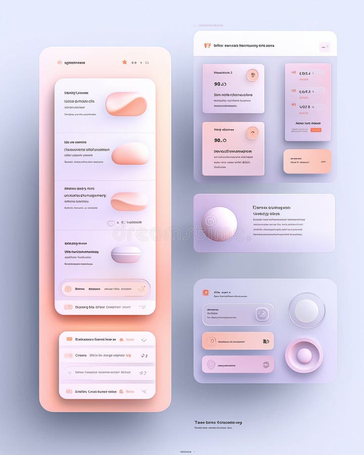 Pastel Claymorphic and Glassmorphic Shapes on Orange Background Stock ...