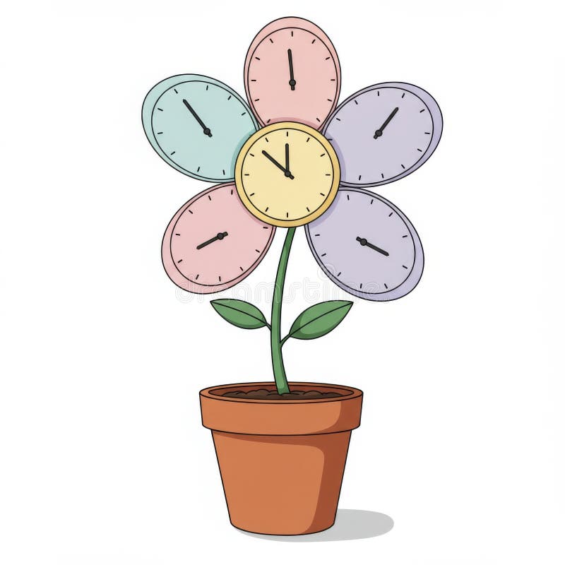 Pastel Clock Flower in Terracotta Pot Stock Illustration - Illustration ...