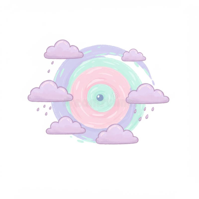 Pastel Clouds and Rain Circle Illustration Stock Illustration ...