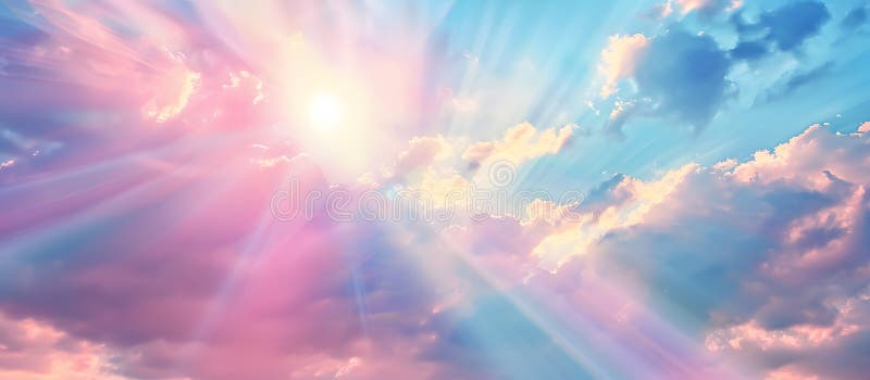 Pastel Clouds and Sun Rays Abstract Sky Stock Illustration ...