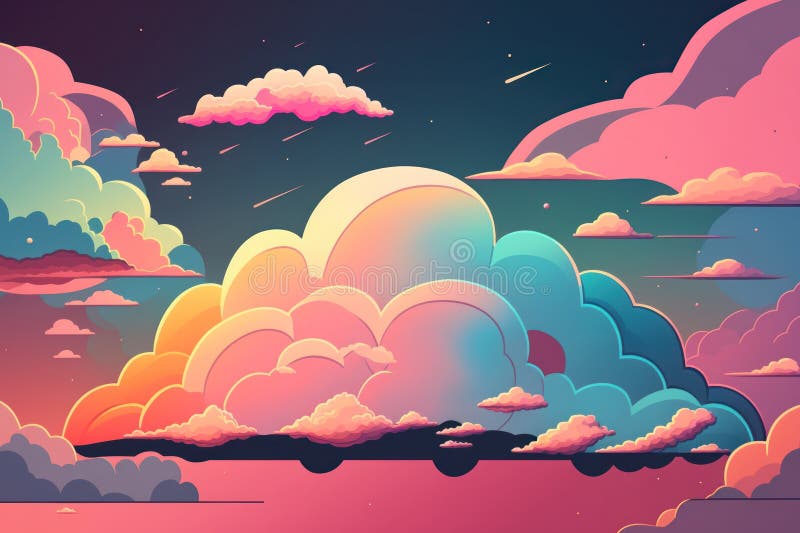 Pastel Cloudscape Background. Cartoon Drawing Graphic Design ...