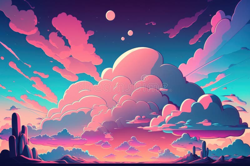 Pastel Cloudscape Background. Cartoon Drawing Graphic Design ...