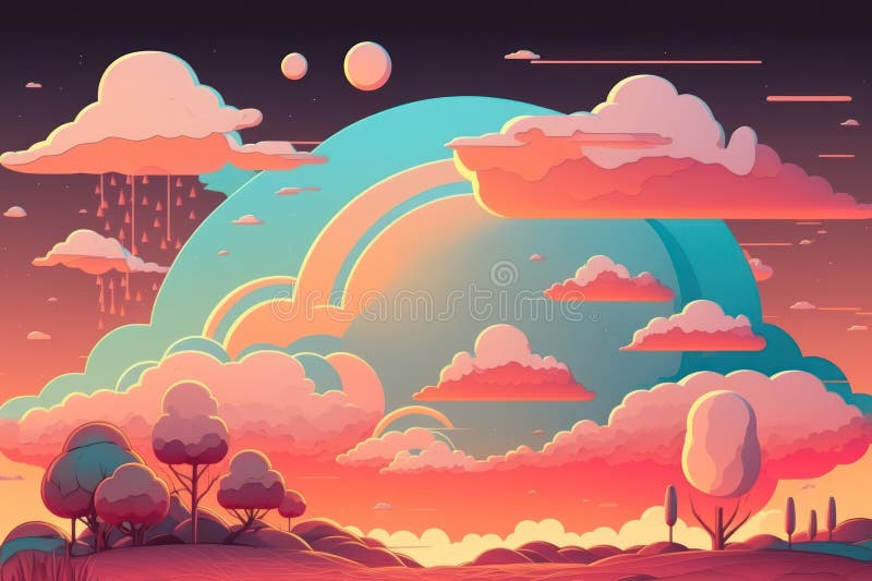 Pastel Cloudscape Background. Cartoon Drawing Graphic Design ...