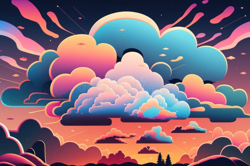 Pastel Cloudscape Background. Cartoon Drawing Graphic Design ...