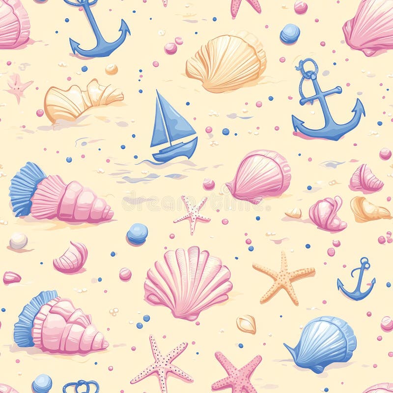 Pastel Coastal: Seamless Nautical Pattern Stock Illustration ...