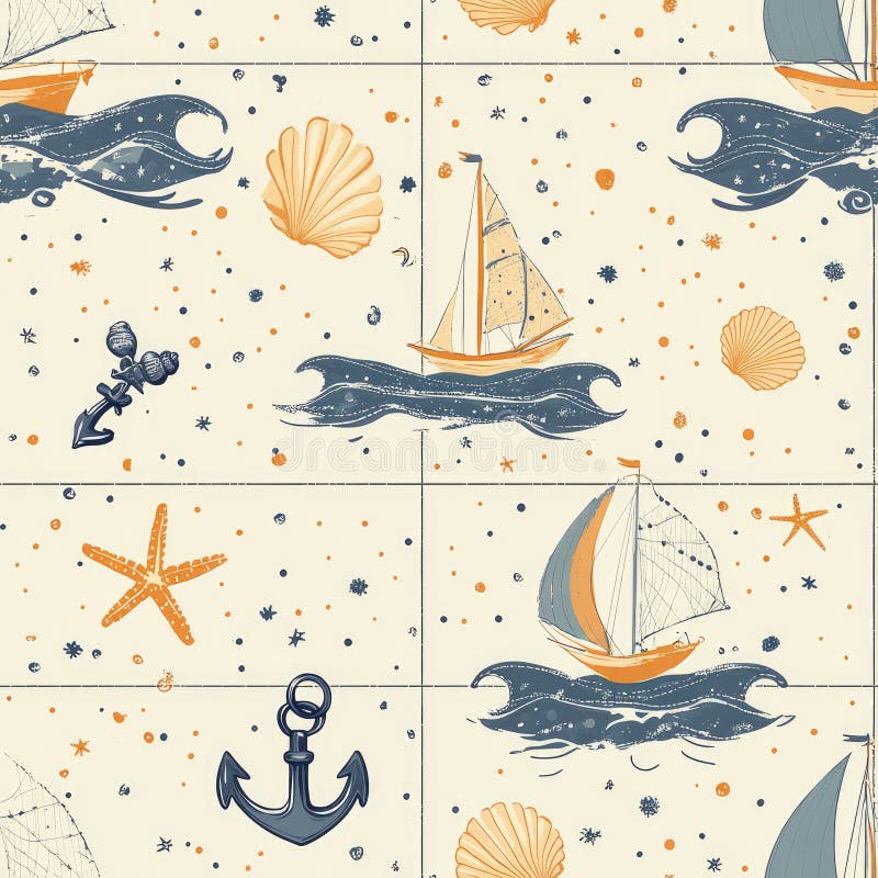 Pastel Coastal: Seamless Nautical Pattern Stock Illustration ...