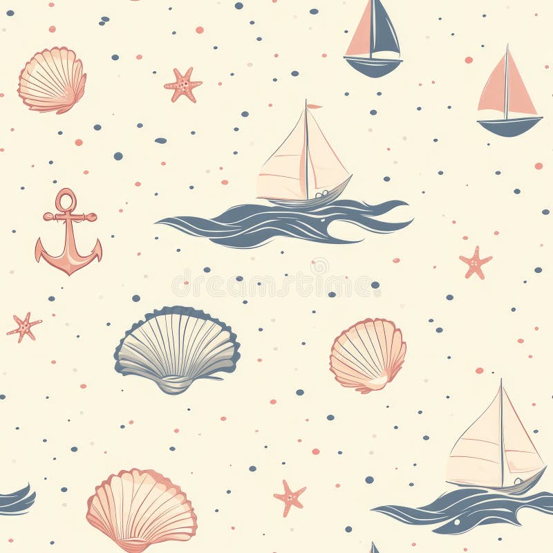 Pastel Coastal: Seamless Nautical Pattern Stock Illustration ...