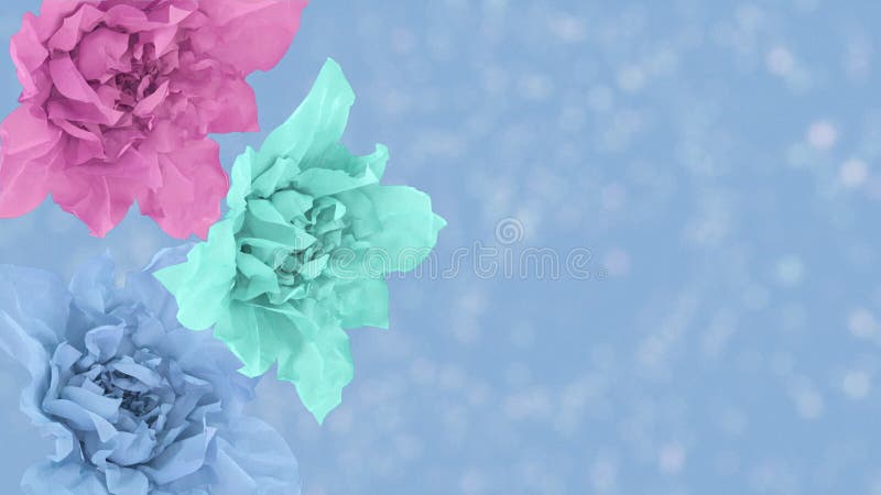 Pastel Color Blooming Flowers on Light Blue Bokeh Background Stock ...
