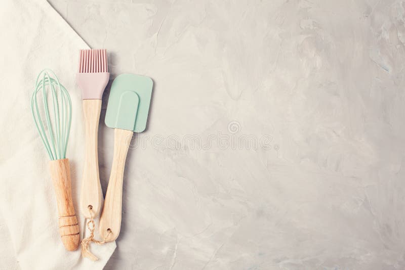 Pastel Color Kitchen Utensils Top View. Stock Image - Image of ...