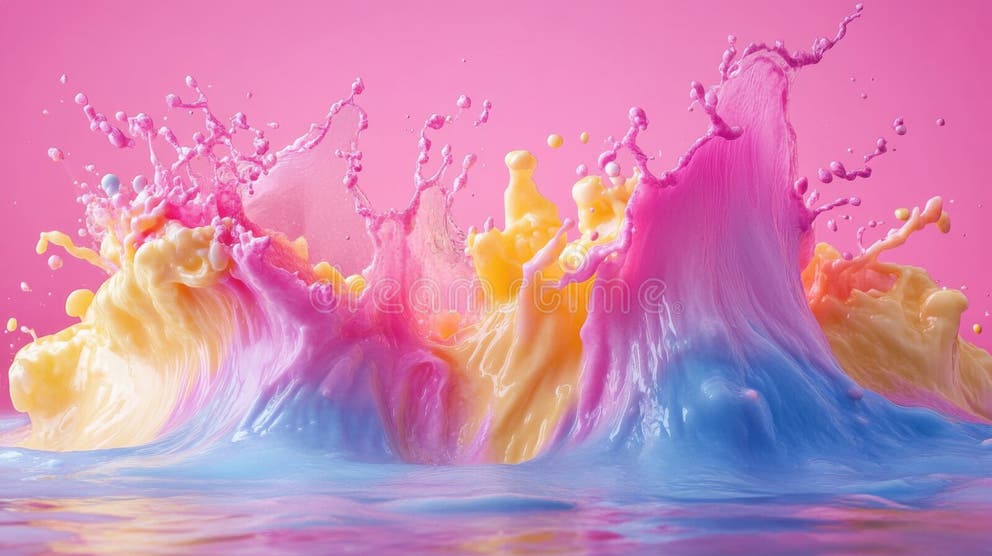 Pastel Color Liquid Splash on Pink Background Stock Illustration ...