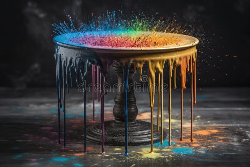 Pastel Color Paints with Drips and Splashes on a Table Stock ...