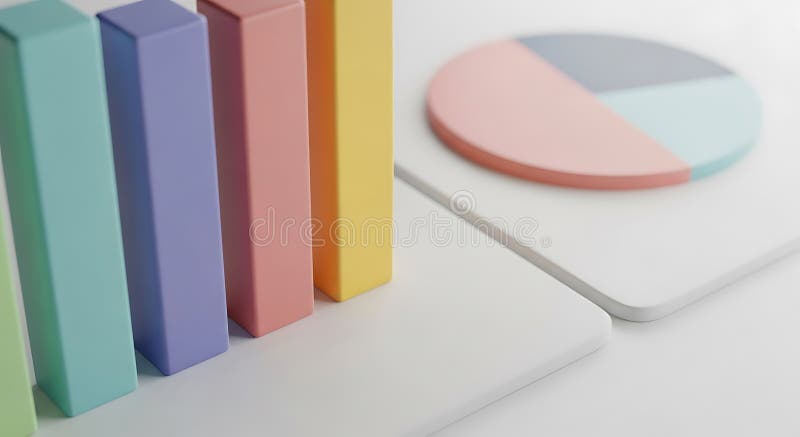 Pastel Colored Bar Graph and Pie Chart on White Background Stock ...