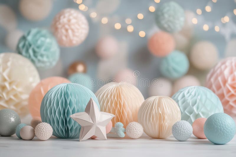 Pastel-colored Birthday Party Backdrop with Whimsical Details Stock ...