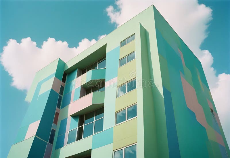 A Pastel-colored Building Facade Stock Illustration - Illustration of ...