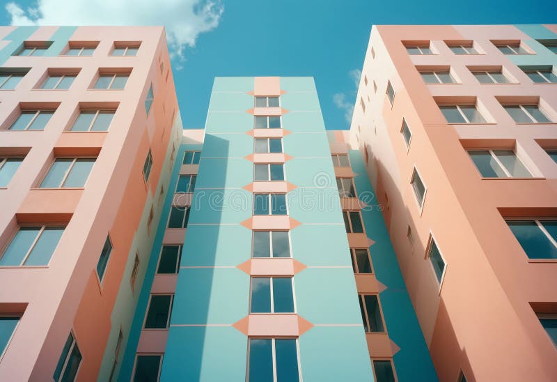 A Pastel-colored Building Facade Stock Illustration - Illustration of ...
