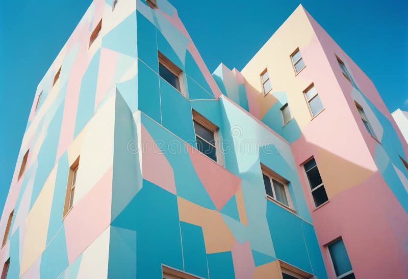 A Pastel-colored Building Facade Stock Illustration - Illustration of ...